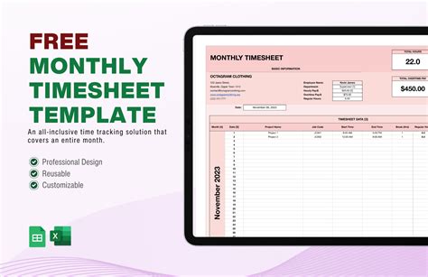 Monthly Timesheet Template Excel