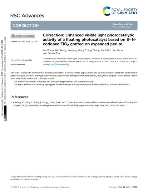 Pdf Correction Enhanced Visible Light Photocatalytic Activity Of A Floating Photocatalyst