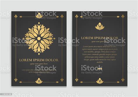 골드 빈티지 장식 템플릿 블랙 럭셔리 초대 카드 디자인 배경 및 배경 화면으로 사용할 수 있습니다 장식에 좋은 우아하고 고전적인 벡터 요소 0명에 대한 스톡 벡터 아트 및