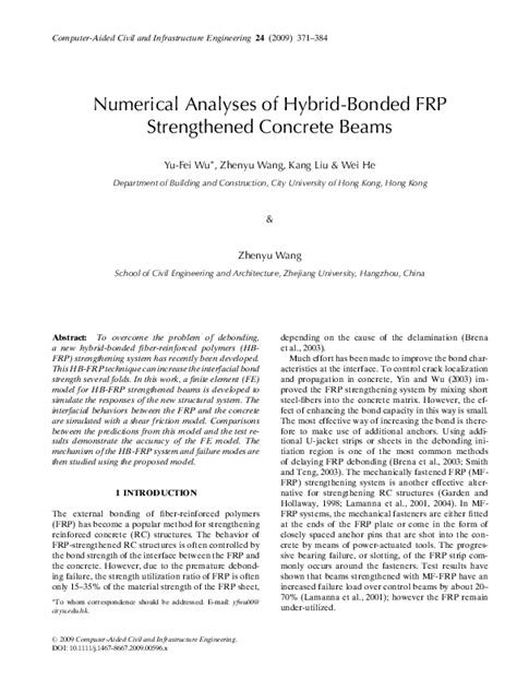 Pdf Numerical Analyses Of Hybrid Bonded Frp Strengthened Concrete Beams
