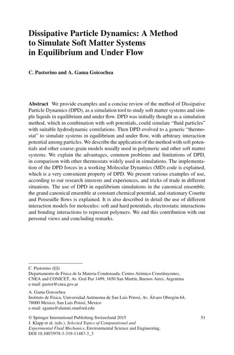 Pdf Dissipative Particle Dynamics A Method To Simulate Soft Matter