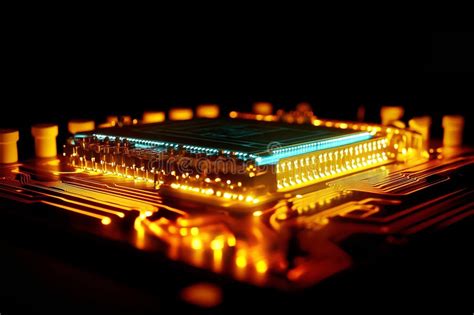 Futuristic Quantum Computer Processing Data With Glowing Circuits Stock Image Image Of