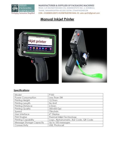 Metal 100 Piecemin Batch Coding Machine Model Namenumber Ipc Hand