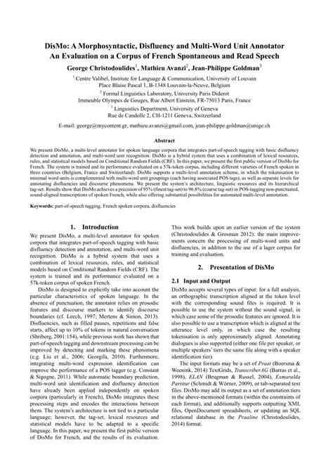 Pdf Dismo A Morphosyntactic Disfluency And Multi Word Unit Annotator An Evaluation On A