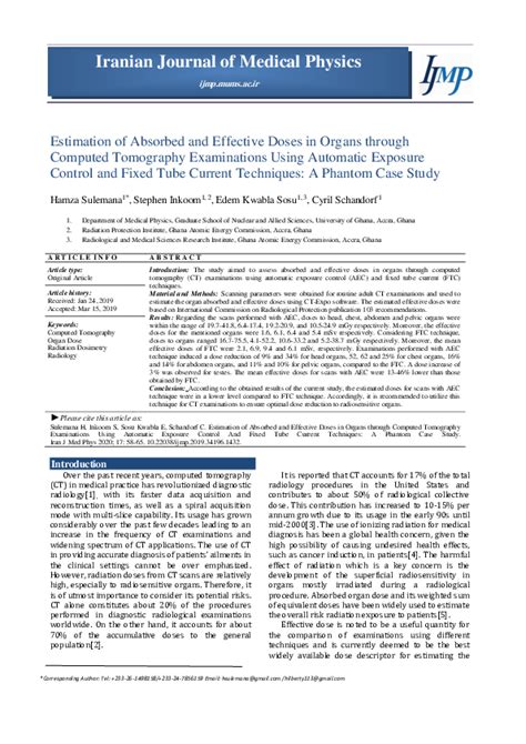Pdf Estimation Of Absorbed And Effective Doses In Organs Through Computed Tomography