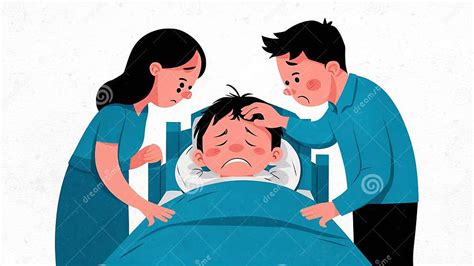 A Cartoon Illustration Of A Man Laying In Bed With Two People Looking At Him Ai Stock Image