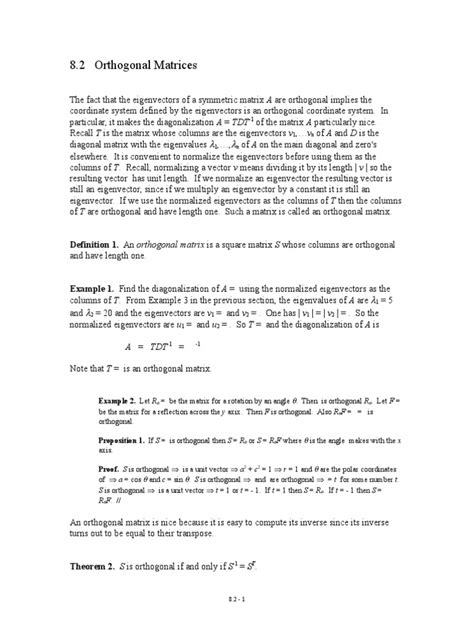 82 Orthogonal Matrices Pdf Eigenvalues And Eigenvectors Matrix