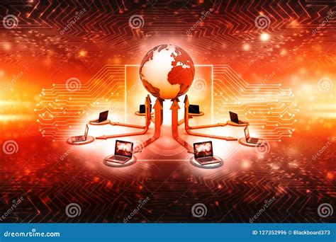 Computer Network Internet Communication In Technology Background 3d Rendering Stock