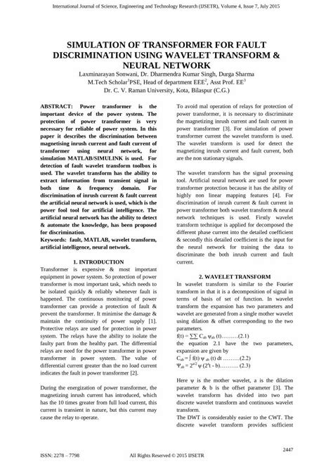 Pdf Simulation Of Transformer For Fault Wp Contentuploads201507ijsetr Vol 4