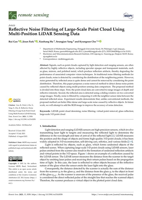 Pdf Reflective Noise Filtering Of Large Scale Point Cloud Using Multi Position Lidar Sensing Data