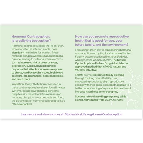 Green Sex Info Card Pro Life Generation