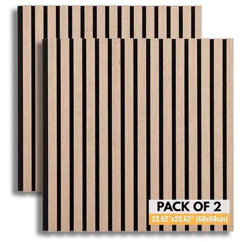 Pack Of 2 Wooden Acoustic Wall Panels 60x60cm With Felt Backing Decorative Mdf Slat Sound