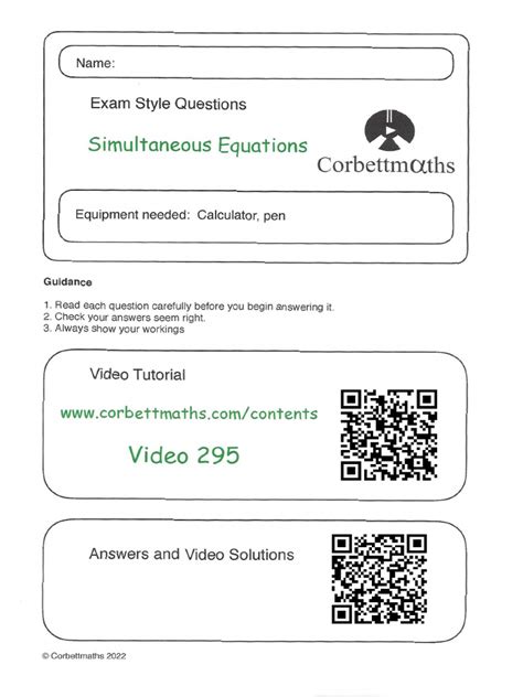 Simultaneous Equations Answers Pdf