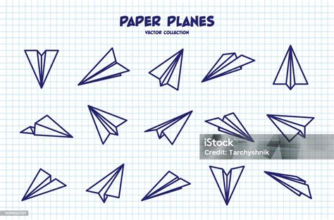 바둑판 무늬 종이 시트에 손으로 그린 비행기 그림을 그리기 위한 학교 공책 낙서 비행기 항공기 아이콘 단순한 단색 비행기 실루엣 윤곽선 라인 아트 벡터 그림 개념에 대한