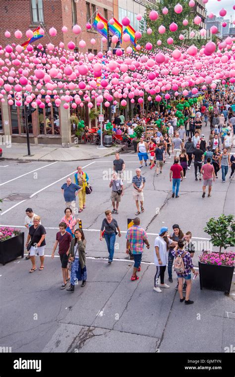 Montreal Ca 14 August 2016 Pink Balls Across Rue Sainte Catherine