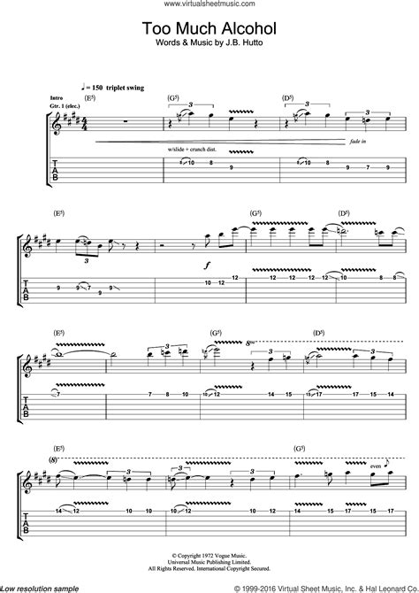 Too Much Alcohol Sheet Music For Guitar Tablature Pdf
