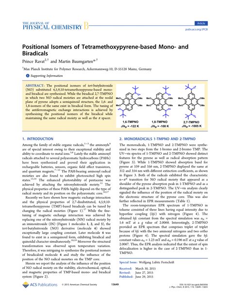 Pdf Positional Isomers Of Tetramethoxypyrene Based Mono And Biradicals