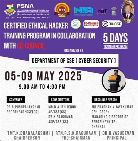The Department Of Cse Cyber Security Has Organized A Five Days Training… Psna College Of
