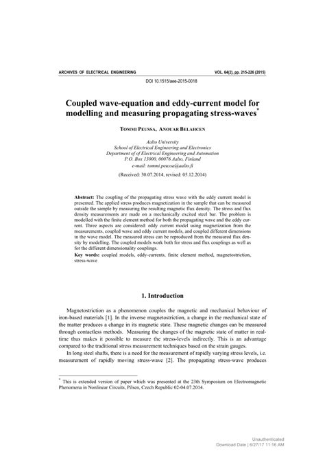 Pdf Coupled Wave Equation And Eddy Current Model For Modelling And Measuring Propagating