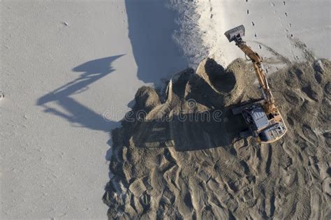 Bulldozer In Versilia Removal Of Storm Surge Protection Aerial
