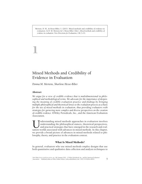 Pdf Mixed Methods And Credibility Of Evidence In Evaluation