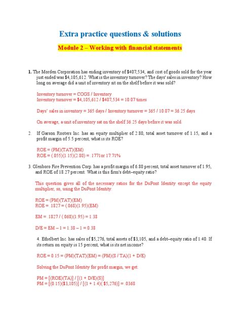 Module 2 Extra Practice Questions With Solutions Pdf Return On