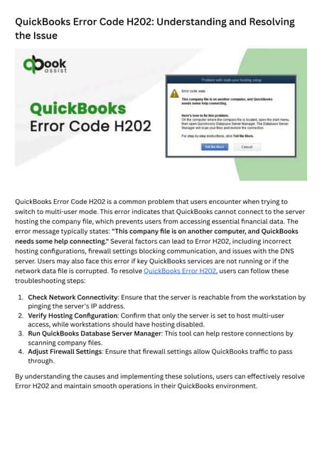 Quickbooks Error Code H202 Causes And Solutions For Multi User