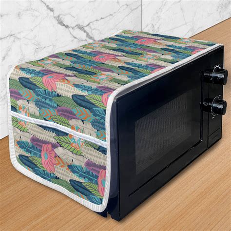Cactus Microwave Oven Cover Pastel Succulents Flowers With Exotic Branches Palm Leaf Coconut