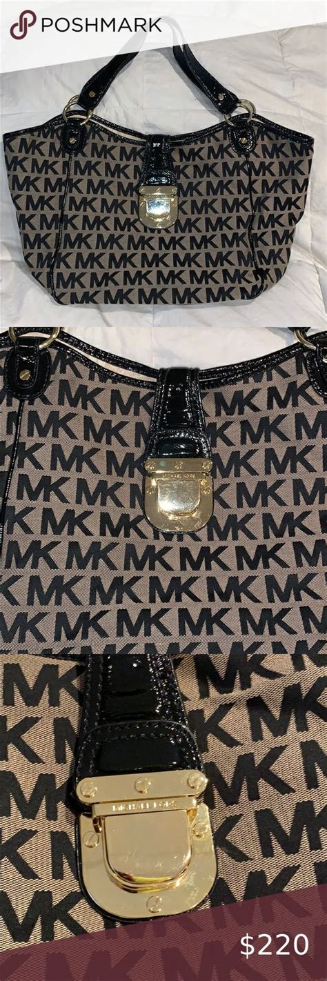 Michael Kors Mk Logo Satchel With Patent Accents Michael Kors Black