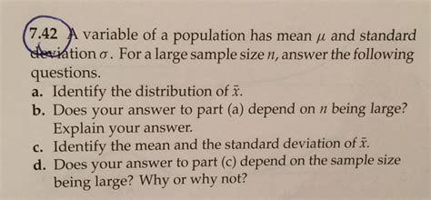 Solved A Variable Of A Population Has Mean Mu And Standard Chegg