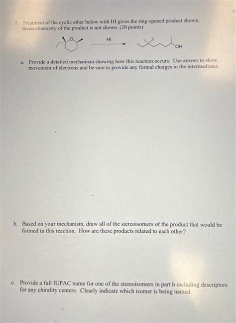 Solved 7 Treatment Of The Cyclic Ether Below With Hl Gives