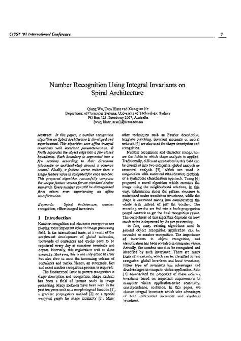 Pdf Number Recognition Using Integral Invariants On Spiral Architecture
