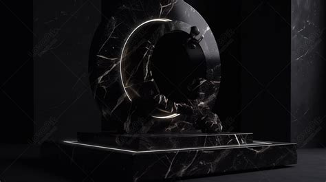 어두운 배경에 Led 조명과 추상 암석을 갖춘 검은색 대리석 받침대의 매끄러운 3d 렌더링 3d 침대 배경 대리 배경 네온 효과 배경 이미지 Hd 3d 침대 대리