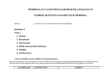 Refleksi Modul 1 2 Fix Cpp 1 2 Pembekalan Calon Pengajar Praktik Angkatan 10 Lembar