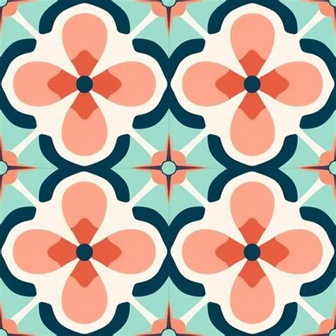 Premium Photo A Colorful Tile Pattern With A Flower Design In Blue Generative Ai
