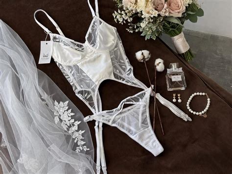 Elegant Bridal Lingerie Set White Sheer Lace Bodysuit Wedding Night