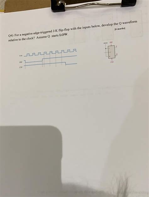 solved q4 for a negative edge triggered j k flip flop with