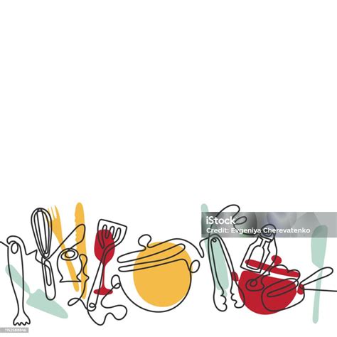 칼 붙이 라인 아트 배경입니다 다른 주방 용품의 한 라인 드로잉 벡터 낙서 드로잉에 대한 스톡 벡터 아트 및 기타 이미지 낙서 드로잉 단순함 디자인 Istock