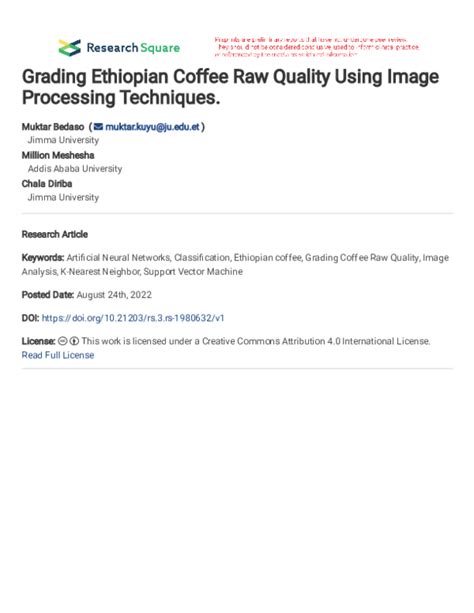 Pdf Grading Ethiopian Coffee Raw Quality Using Image Processing Techniques