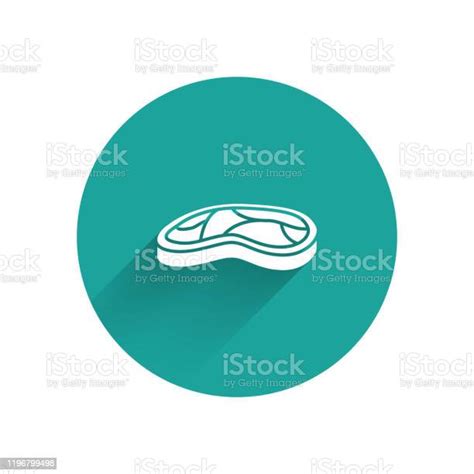 긴 그림자로 고립 된 흰색 스테이크 고기 아이콘입니다 녹색 원 버튼입니다 벡터 일러스트레이션 고기에 대한 스톡 벡터 아트 및 기타 이미지 Istock