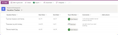 Sharepoint Team Vacation Tracker Tw Waytek