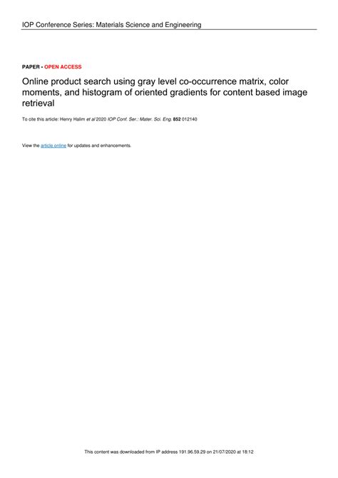 Pdf Online Product Search Using Gray Level Co Occurrence Matrix Color Moments And Histogram