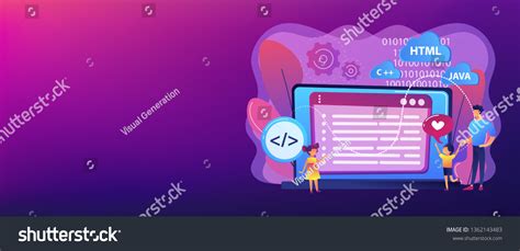 작은 사람들 행복한 아이들이 큰 노트북으로 스톡 벡터로열티 프리 1362143483 Shutterstock