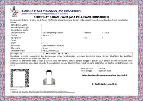 SERTIFIKAT BADAN USAHA SBU DPC ASKONAS TANGERANG SELATAN