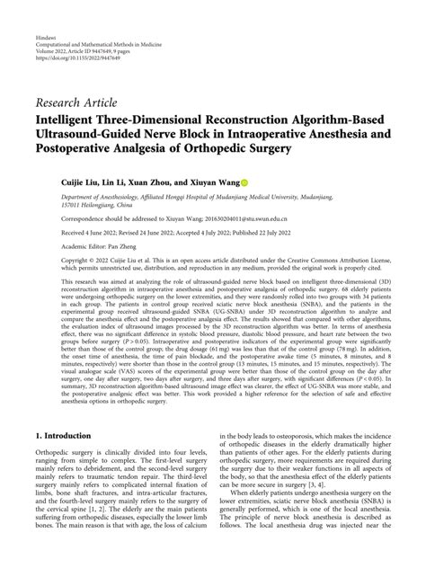 Pdf Intelligent Three Dimensional Reconstruction Algorithm Based Ultrasound Guided Nerve Block