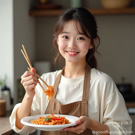 Korean Woman Cooking Korean Food Stable Diffusion Online