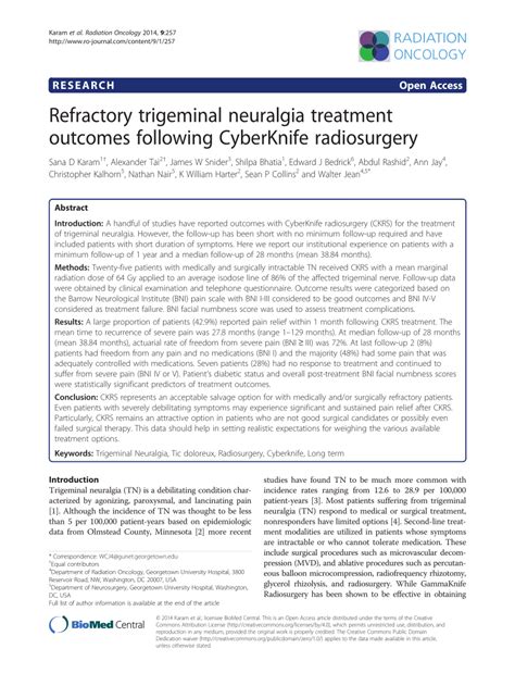 Pdf Refractory Trigeminal Neuralgia Treatment Outcomes Following Cyberknife Radiosurgery