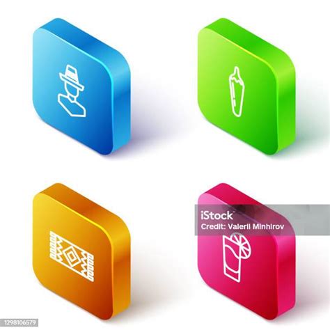 이소메트릭 라인 멕시코 남자 솜브레로 뜨거운 칠리 페퍼 포드 카펫과 레몬 아이콘테킬라 유리를 설정합니다 벡터 0명에 대한 스톡 벡터 아트 및 기타 이미지 Istock