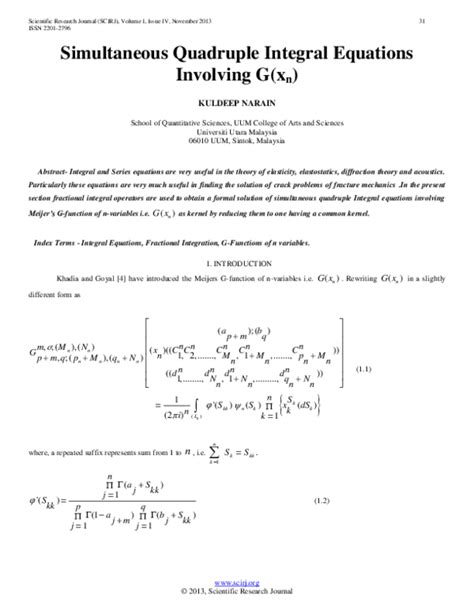 Pdf Simultaneous Quadruple Integral Equations Involving G Xn