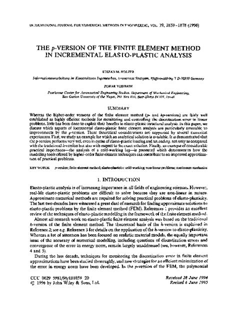 Pdf Thep Version Of The Finite Element Method In Incremental Elasto